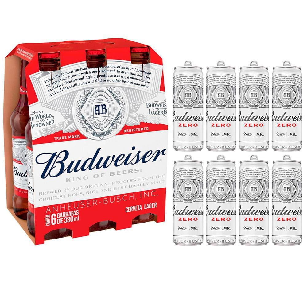 Kit cerveja budweiser 2 unidades 330 ml com copo | Pontofrio