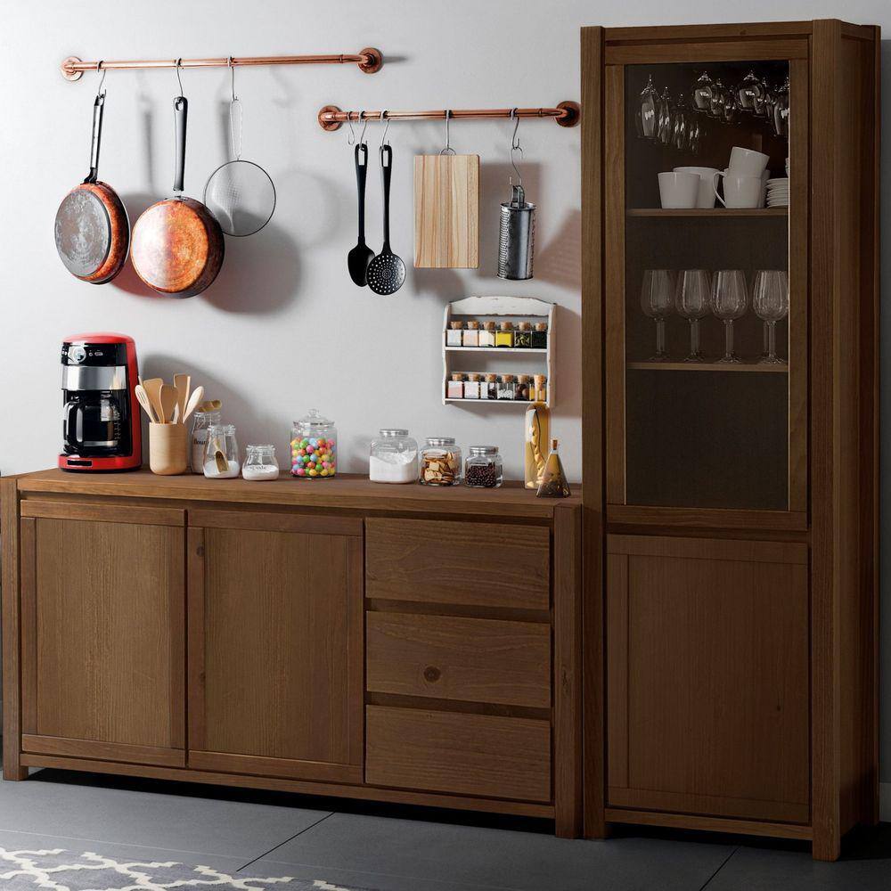 Conjunto buffet e cristaleira madeira macica primavera madeiramadeira ...