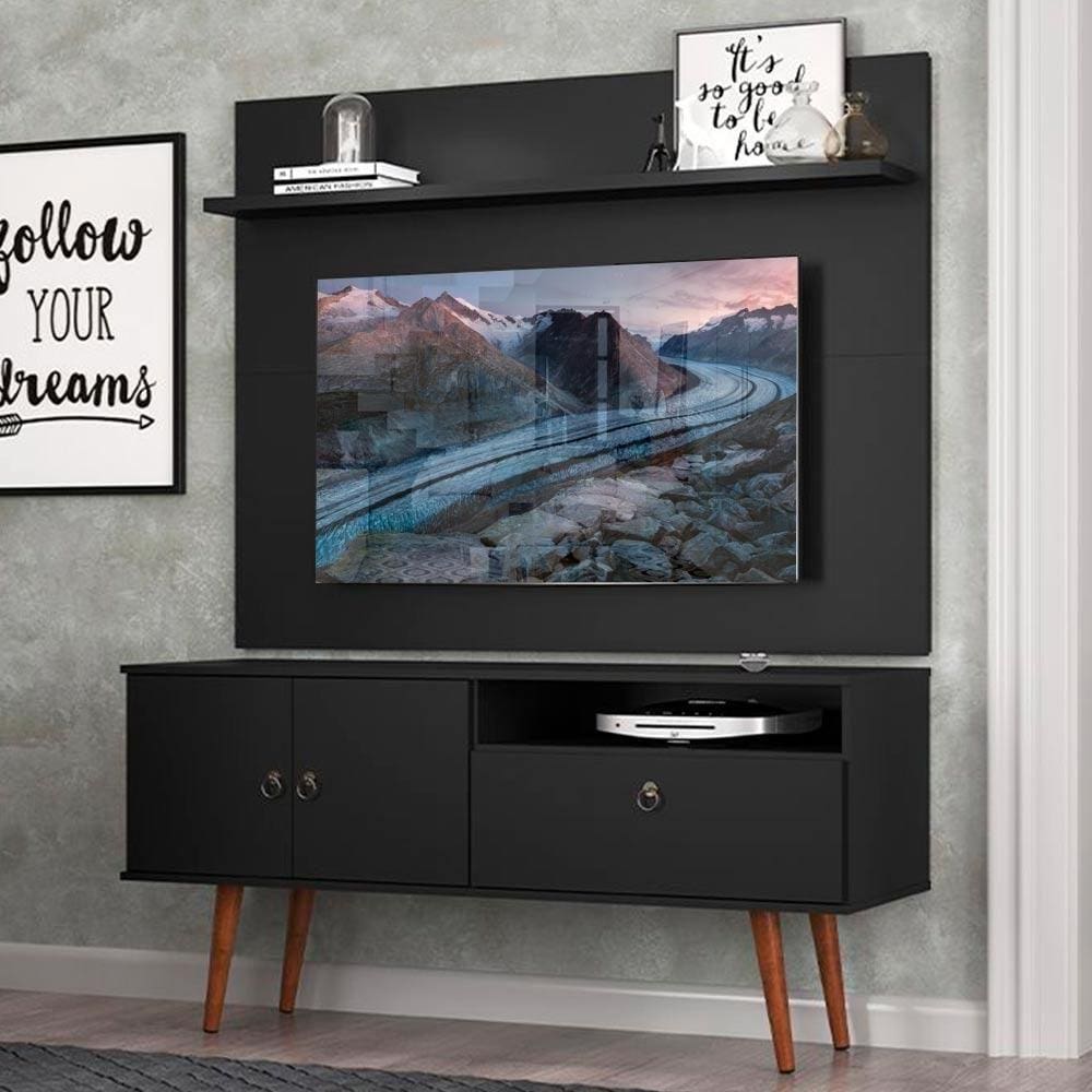 Painel e rack preto acetinado | Pontofrio