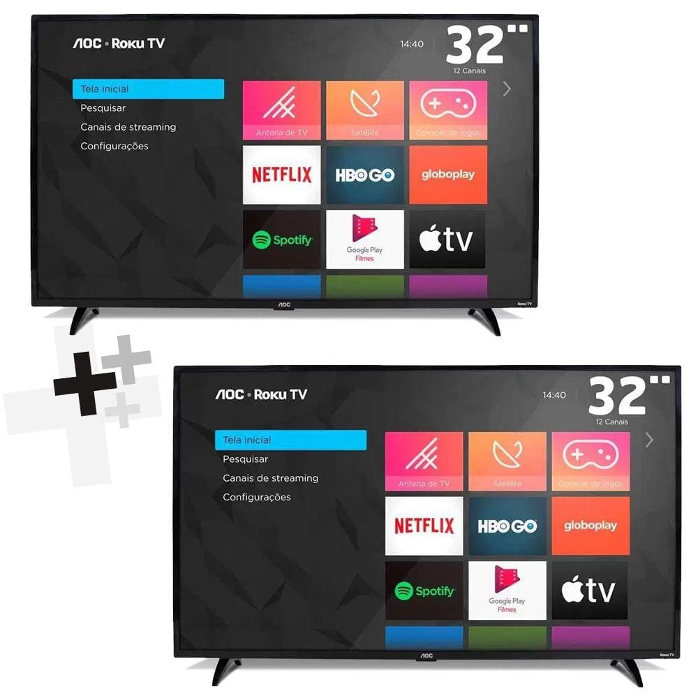 Smart tv led 32 hd aoc roku 32s5195 78 com wi fi controle remoto com atalhos roku mobile ...