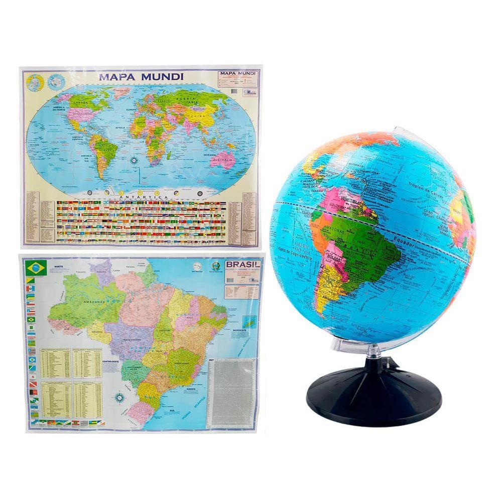 Kit globo terrestre profissional studio 30cm lupa mapa do brasil mapa ...