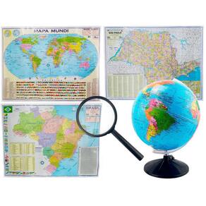 Kit globo terrestre profissional studio 30cm lupa mapa do brasil mapa mundi mapa do estado sp ...