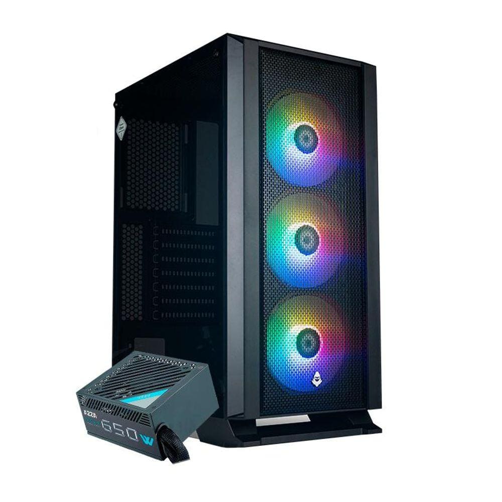Gabinete gamer azza apollo 430df lateral vidro led rgb preto csaz 430b ...