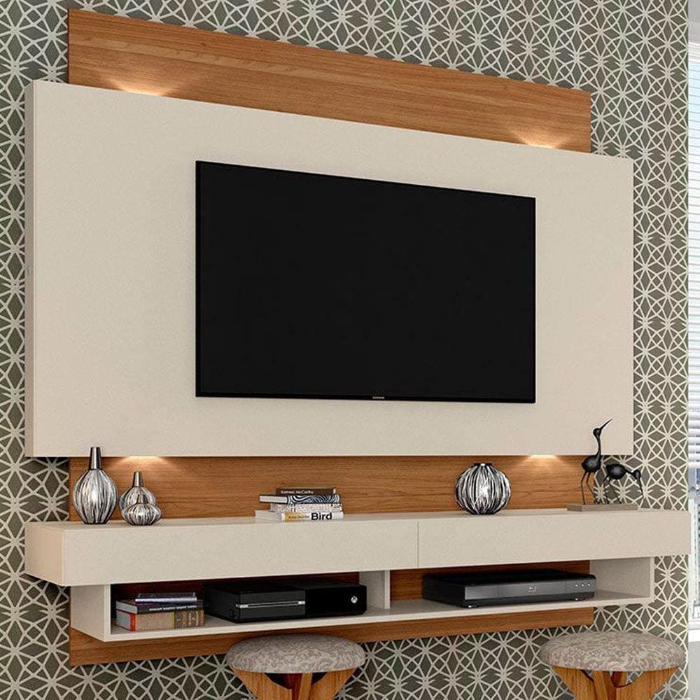 Painel tv suspenso tb115l com led off white freijo dalla costa | Ponto
