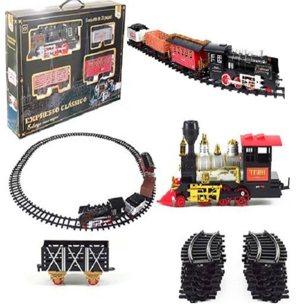 Trem eletrico locomotiva ferrorama trilho com luzes e fumaca classic ...