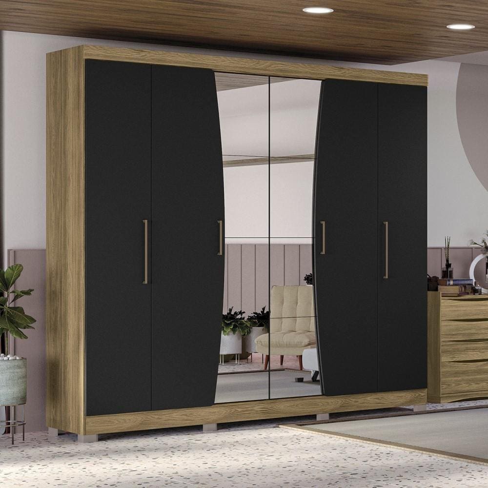 Guarda roupa preto casal com espelho grande | Pontofrio