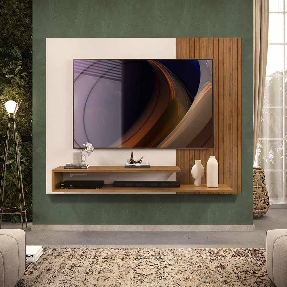 Painel tv 50 polegadas branco com ripado | Pontofrio
