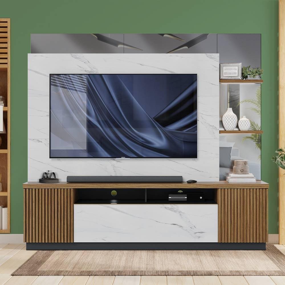 Rack com painel ripado com espelho | Pontofrio