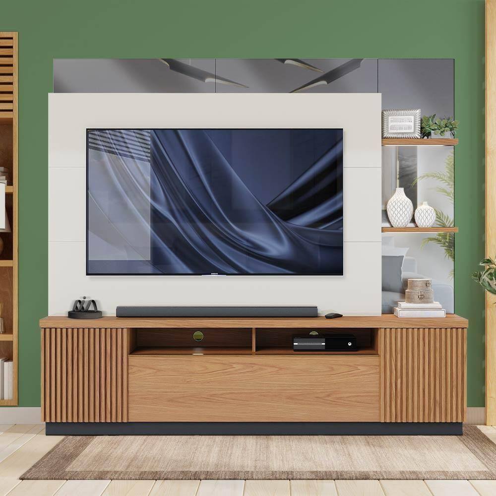 Rack com painel ripado com espelho | Pontofrio