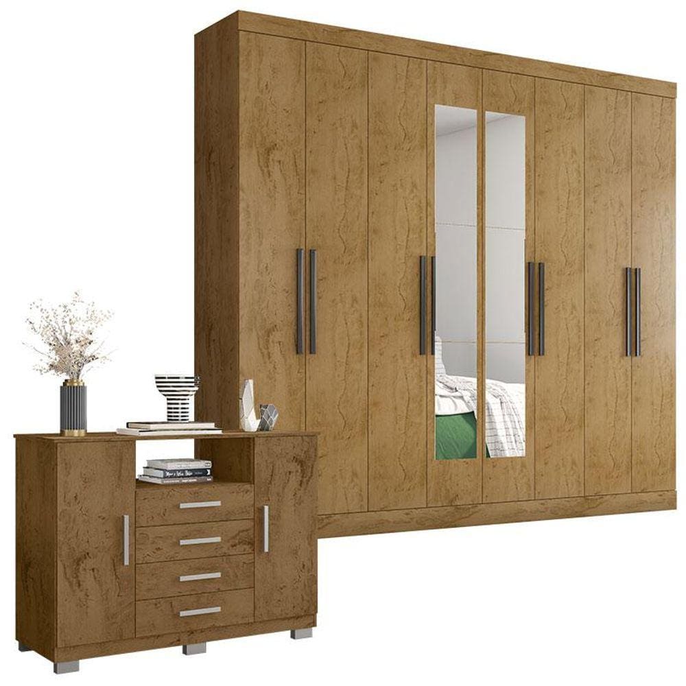 Guarda roupa casal com comoda com espelho | Pontofrio