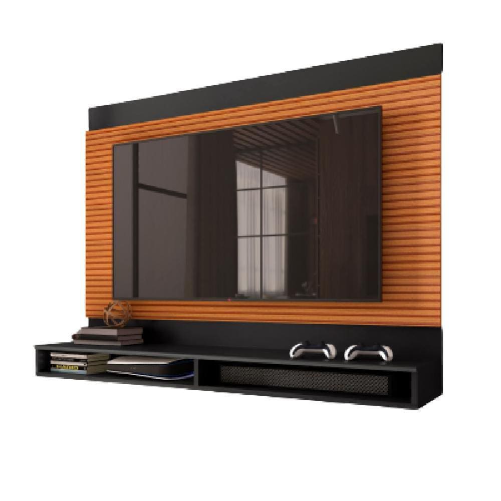 Painel ripado com prateleira preto | Pontofrio