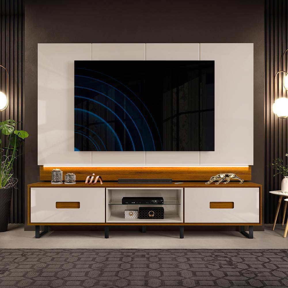 Painel tv ate 65 em mdp com luminaria de led dj moveis greco rustico terrara off white | Pontofrio