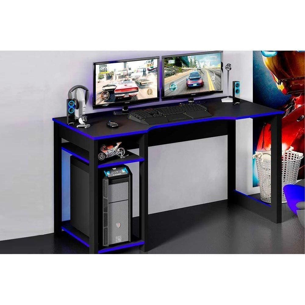 Mesa gamer azul 2 monitor | Pontofrio