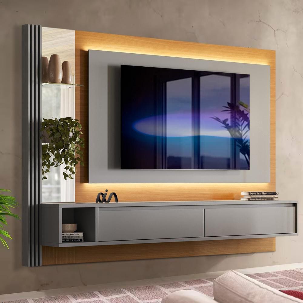 Rack com painel ripado com espelho | Pontofrio