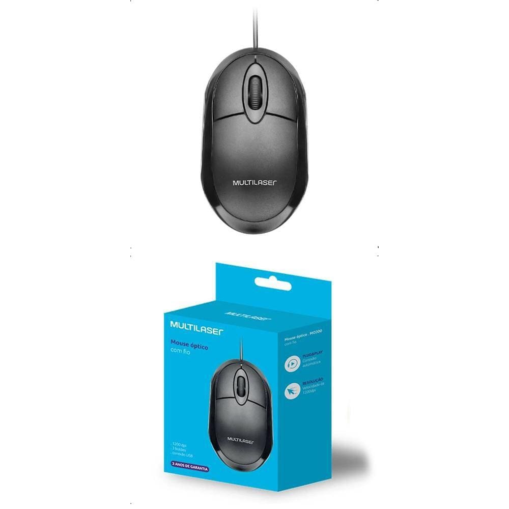 Mouse com fio optico multilaser usb mo300 preto | Black Friday Pontofrio