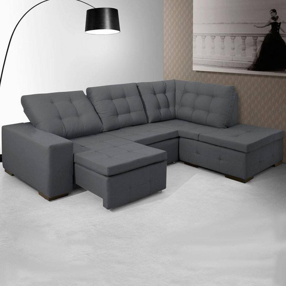 Sofa canto living riviera retratil reclinavel com claise cinza | Pontofrio
