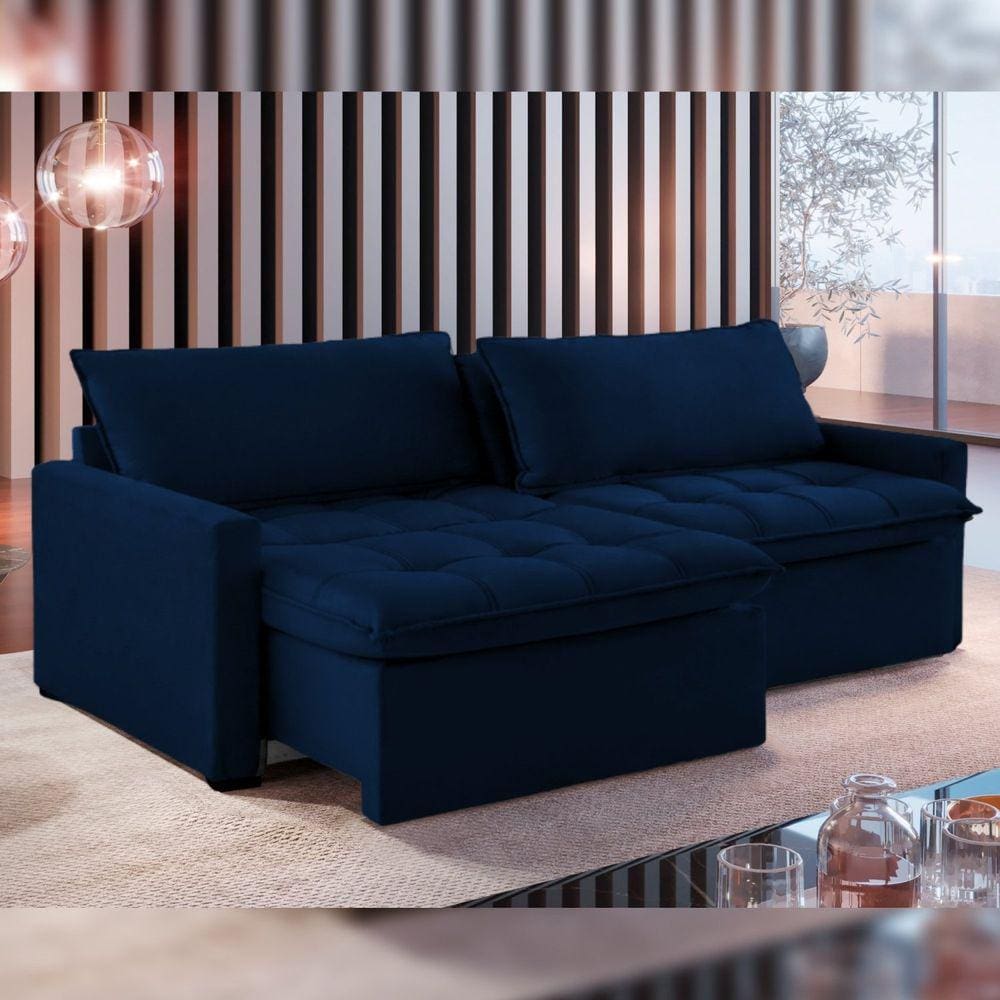 Sofa veludo retratil azul | Pontofrio