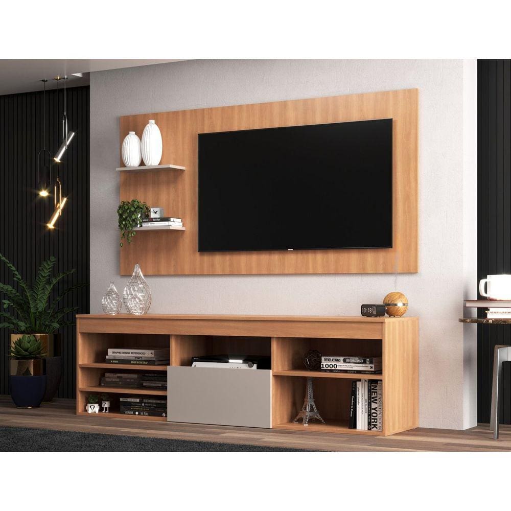 Conjunto sala rack com rodizios e painel siena tv ate 55 polegadas preto com freijo lojas g ...