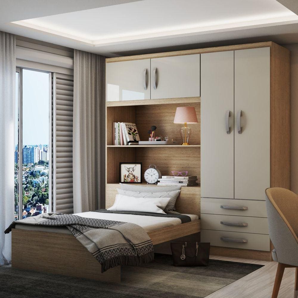 Guarda roupa Solteiro Com Cama Liverpool 4 Portas 3 Gavetas | Pontofrio