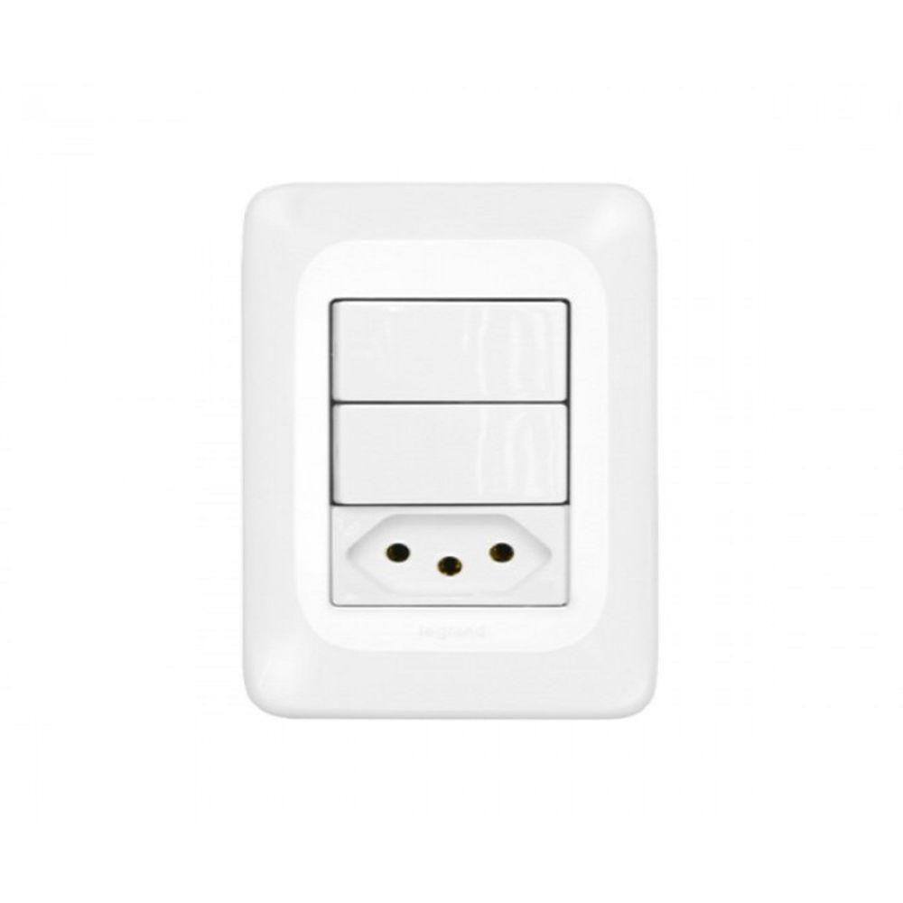 Conjunto 3 interruptores simples e 1 tomada 2p t com placa4x4 alumbra inova5477 branco | Pontofrio