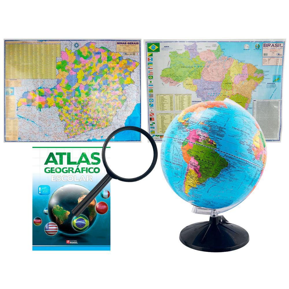 Kit globo terrestre profissional studio 30cm lupa mapa do brasil mapa mundi mapa do estado sp ...