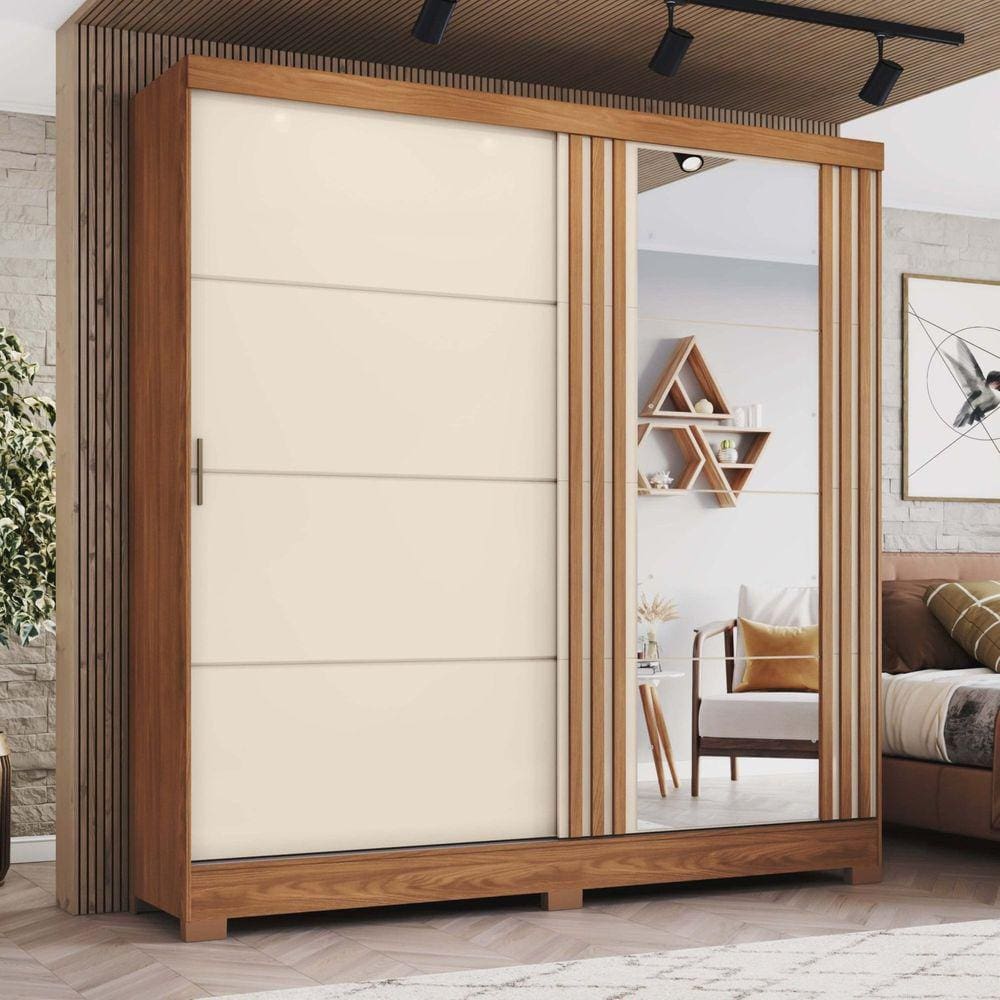 Guarda roupa de solteiro 2 porta de correr com espelhos e 6 gaveta cor ...