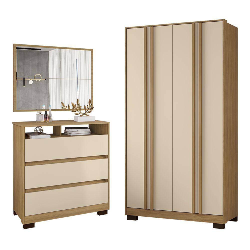 Guarda roupa com espelho e painel | Pontofrio