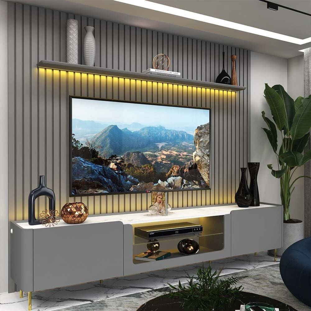 Rack e painel cinza com branco | Pontofrio