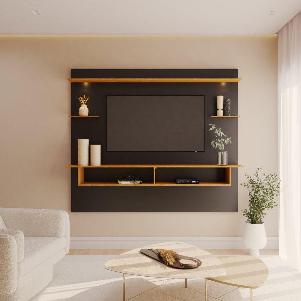 Painel preto com amadeirado | Pontofrio