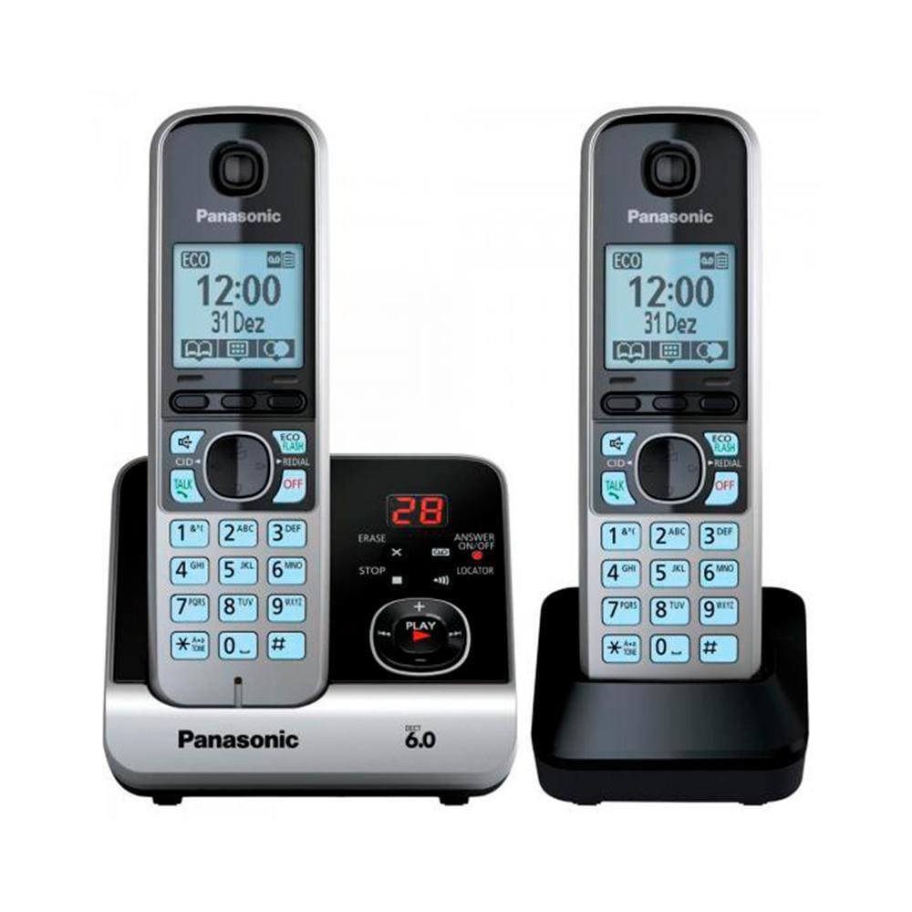 Telefone sem fio panasonic kx tg6722lbb 1 ramal identificador chamada viva voz preto e prata ...