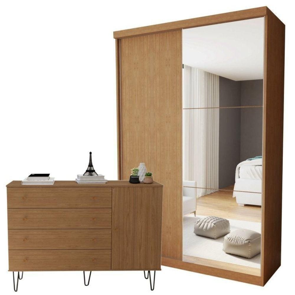 Guarda roupa solteiro com porta correr e comoda | Pontofrio