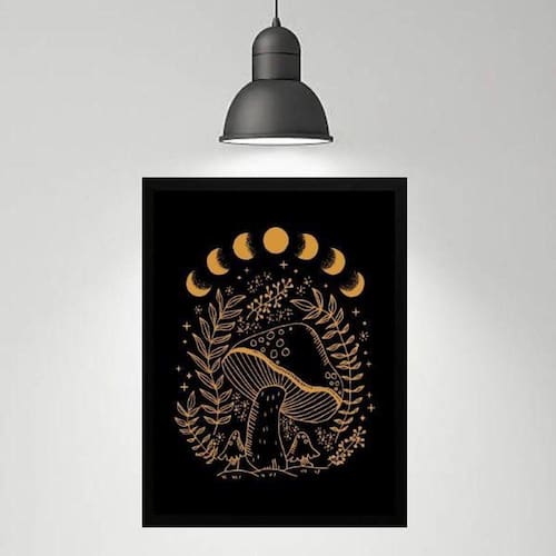 Quadro Místico Cogumelo - Fases Da Lua 45X34Cm | Ponto