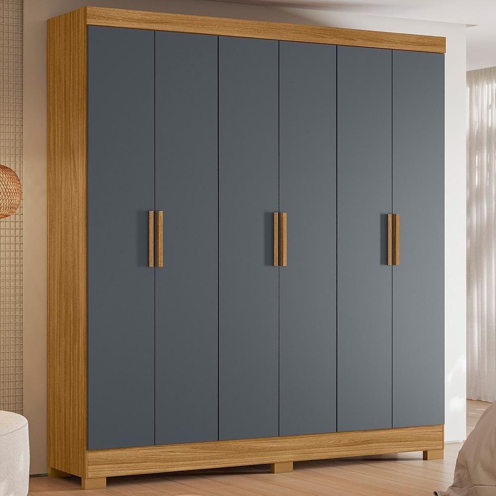 Guarda roupa 2 40 m vidro no meio 6 porta abrir preto cinza | Pontofrio