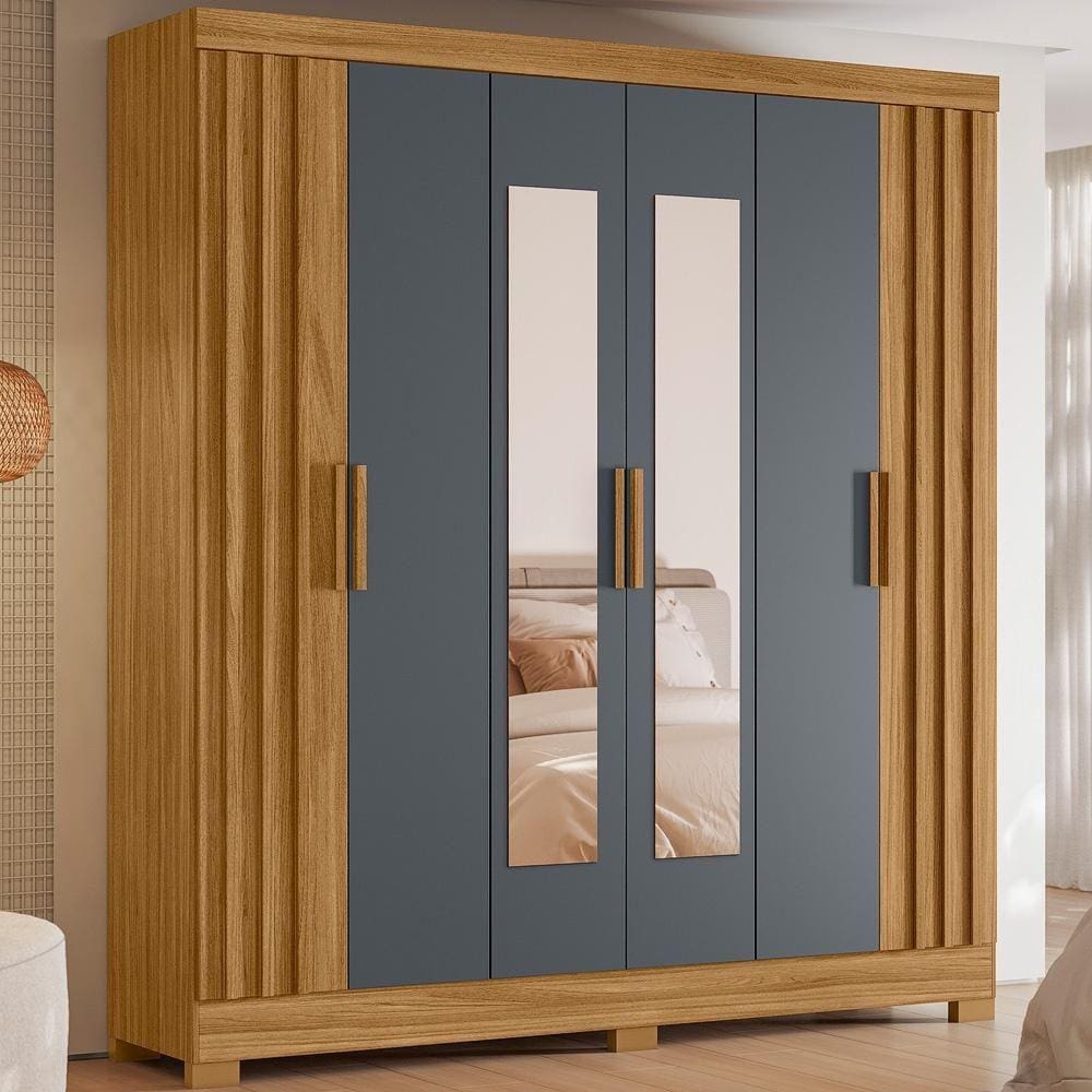 Guarda roupa 2 40 m vidro no meio 6 porta abrir preto cinza | Pontofrio