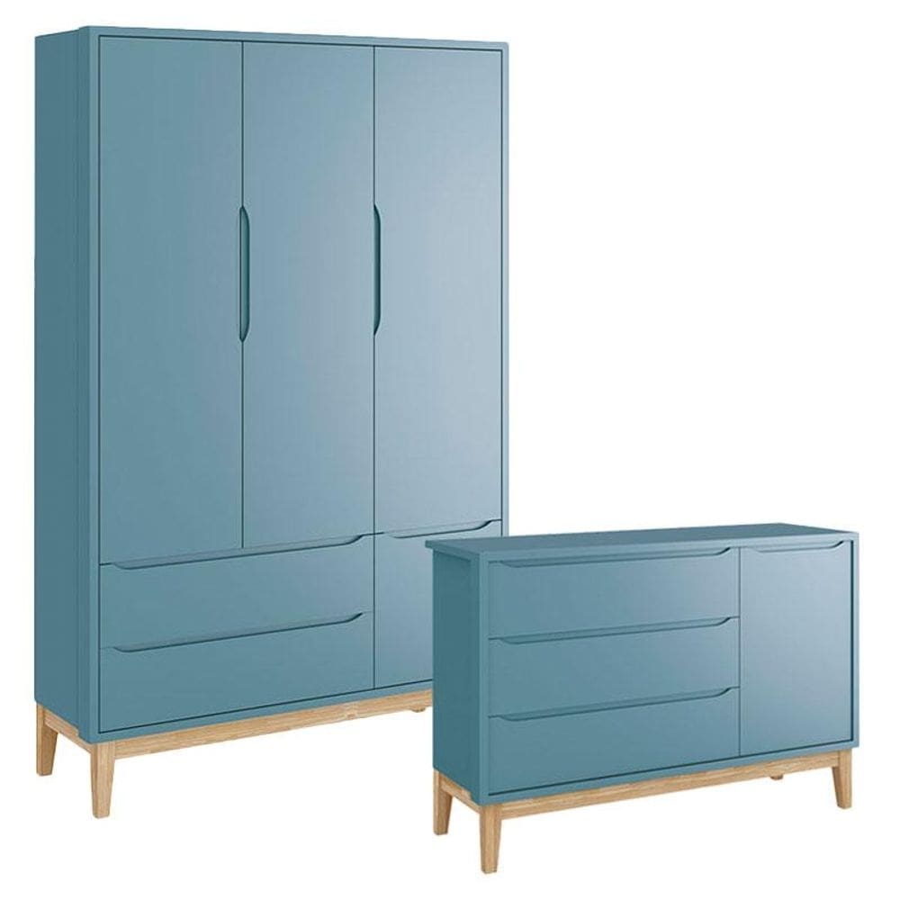 Guarda roupa 3 porta azul infantil | Pontofrio