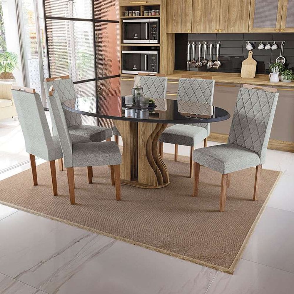 Mesa de jantar oval com tampo de vidro | Pontofrio