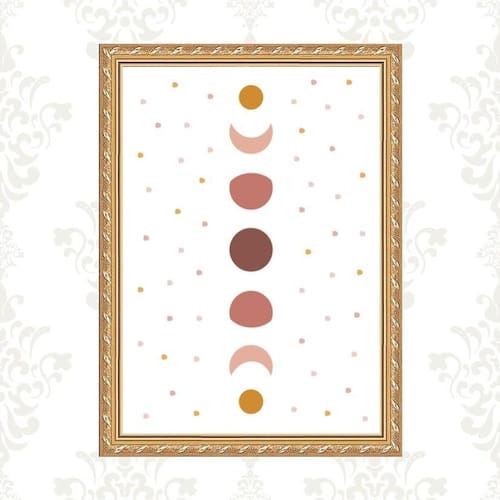 Quadro Moldura Dourada Fases Lua Boho | Ponto
