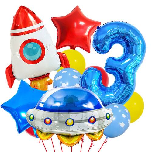 Conjunto de balões de 3º aniversário com tema espacial | Ponto