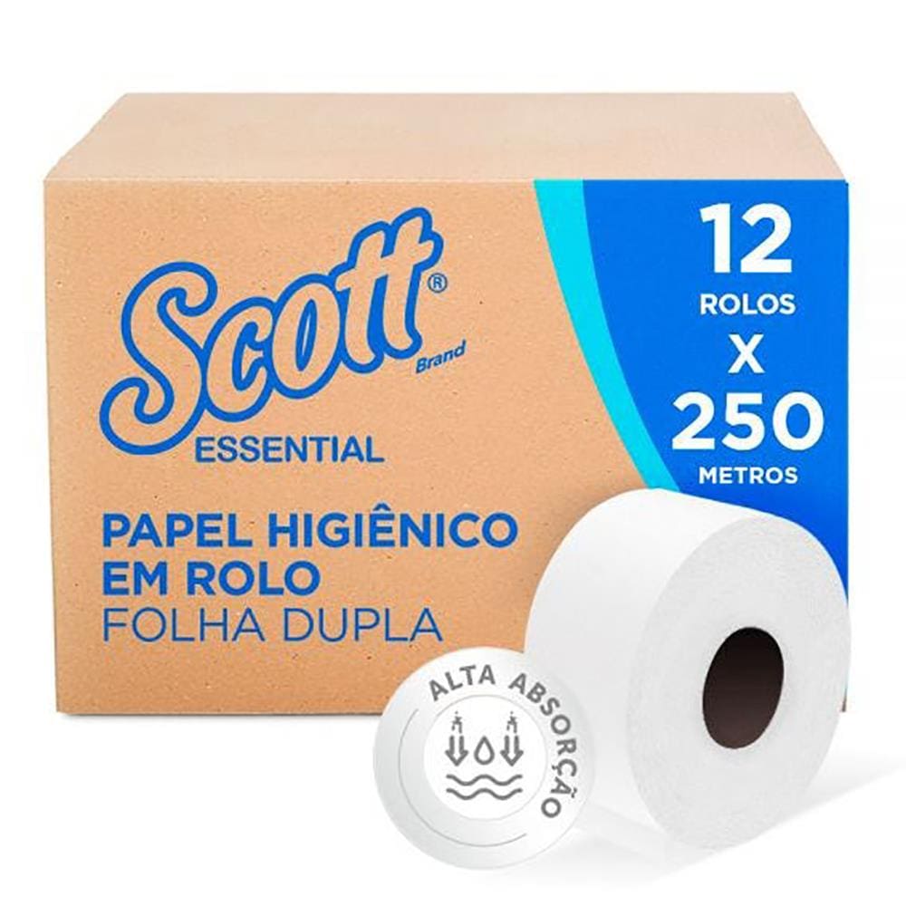 Papel higienico rolo scott essential folha dupla 250m caixa com 12 ...