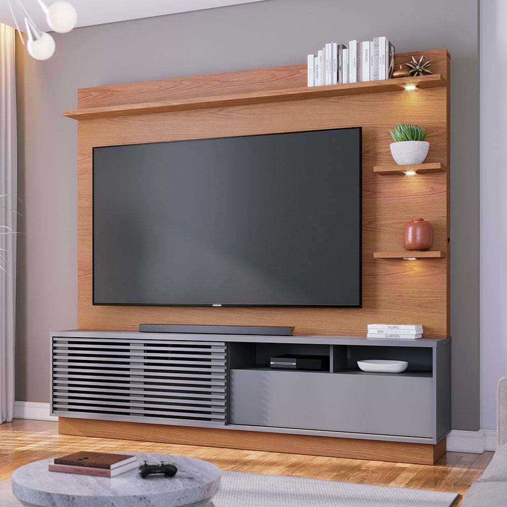 Painel rack home estante tv ate 60 polegadas com led 100percent mdf branco off white savana216cm ...