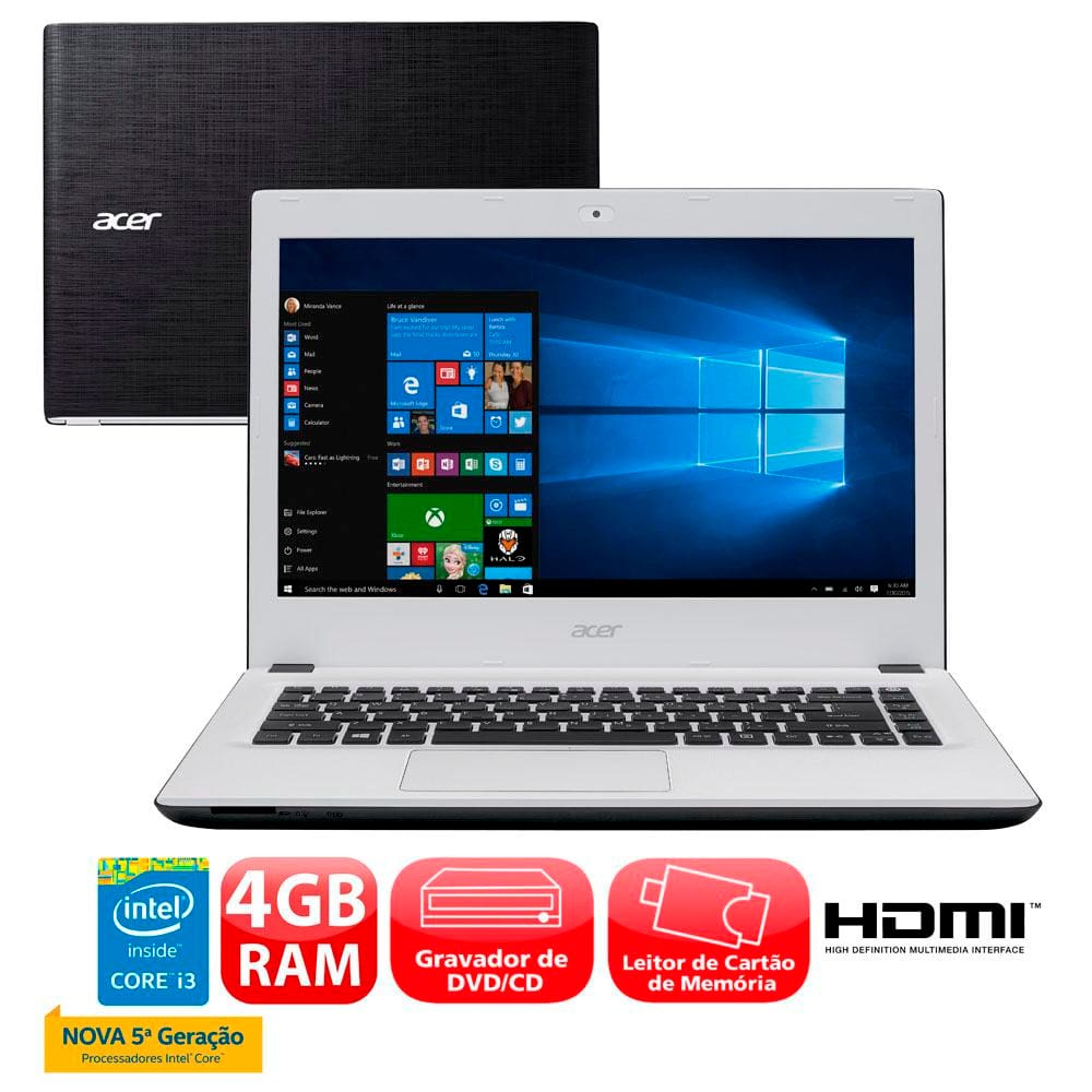 Notebook acer i3 4gb 1tb branco | Ponto